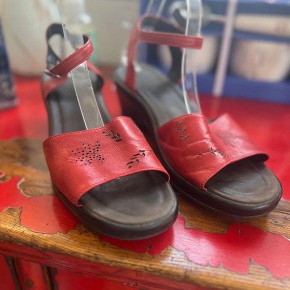 Dansko | Shoes | Dansko Floral Perforated Red Leather Sandals Size 411 ...